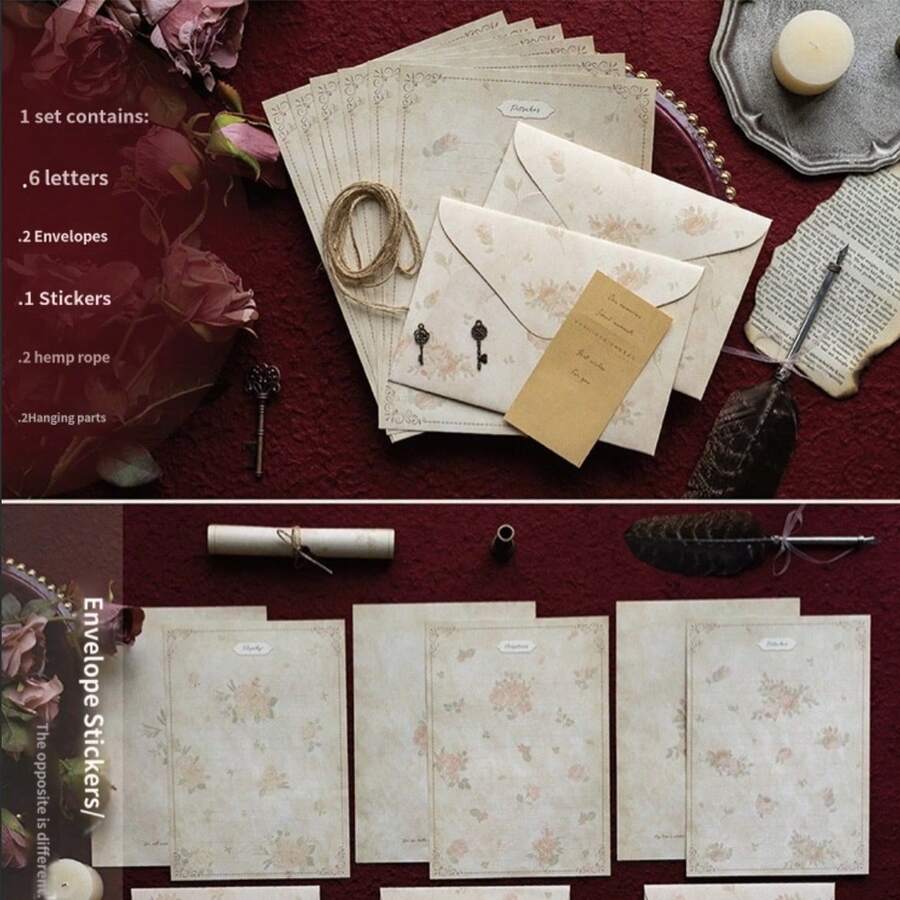 1pc Vintage Rose Thick Paper Writing Stationery Letter Envelope Set For ...