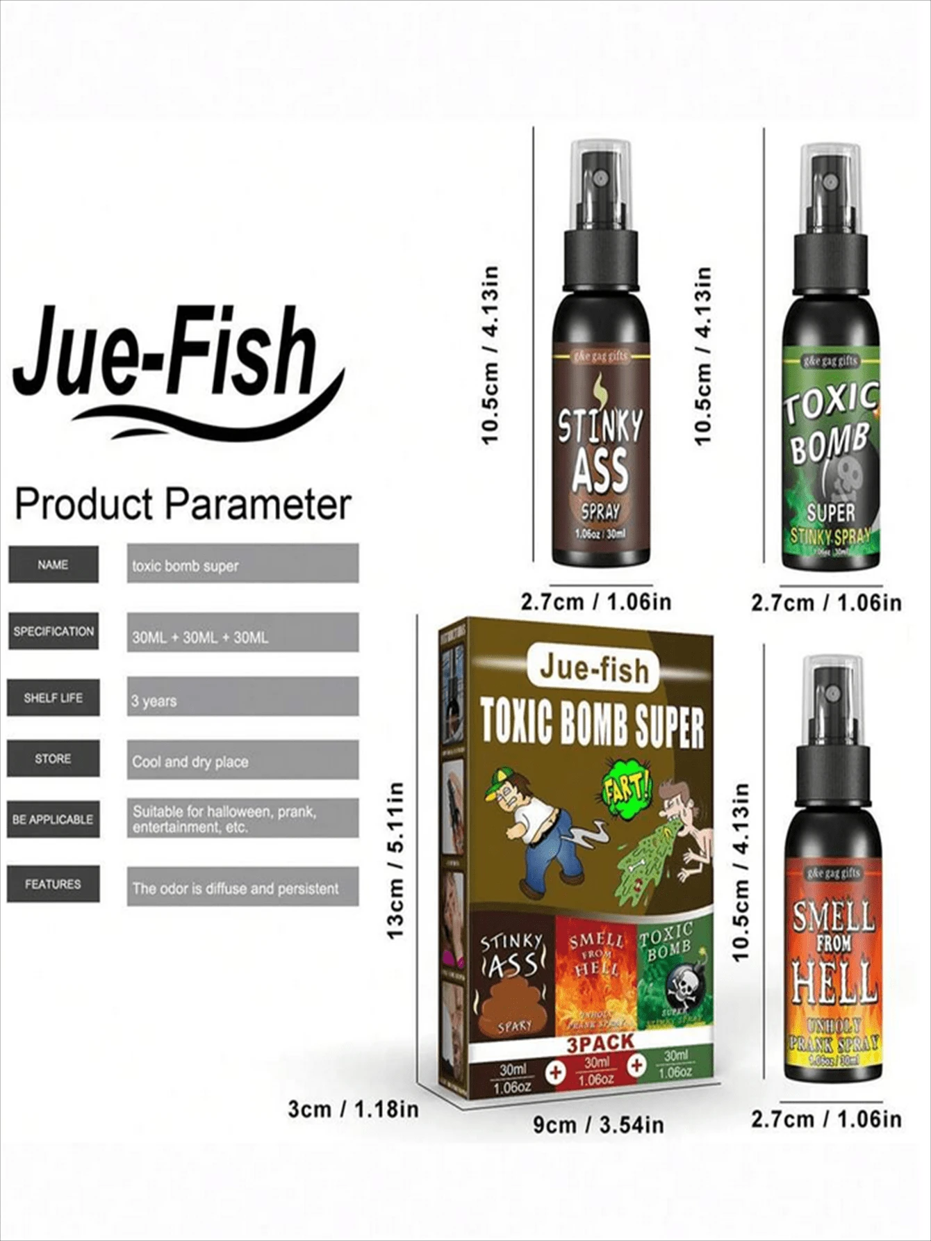 Jue-Fish Fart Spray Toy Spoof Stinky Smell Prank Novelty Entertainment ...