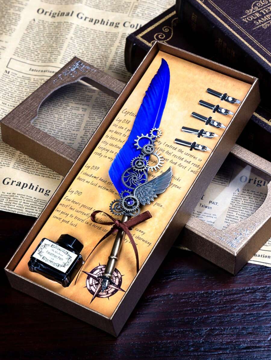 Blue Peacock Mechanical Steampunk Style Wing Fountain Pen, Dip Pen, Ink ...