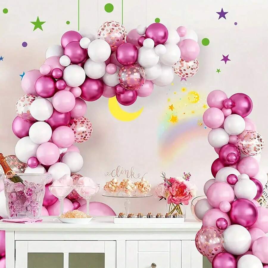 119pcs Pink And White Balloon Arch, 116pcs Pink White And Red Balloon ...