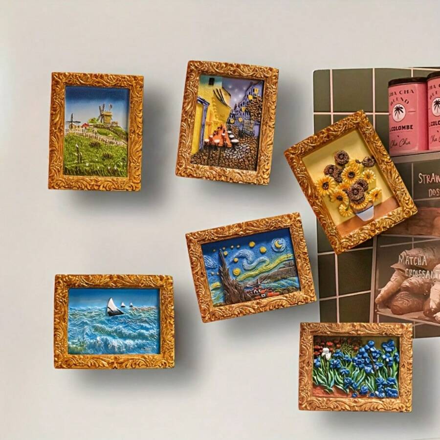 1pc Creative Fridge Magnet Painting Series Landscape Magnet 3D Resin ...