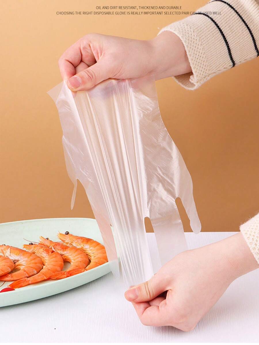 100PCS PE Gloves, Bagged Transparent Disposable Gloves For Catering And ...