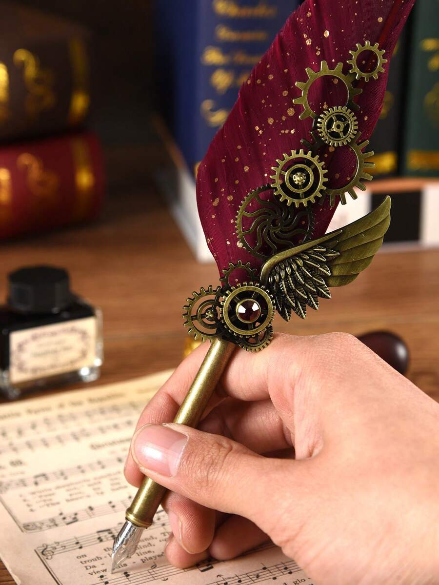 Customizable Blue Peacock Mechanical Steampunk Style Wing Pen, Dip Pen ...