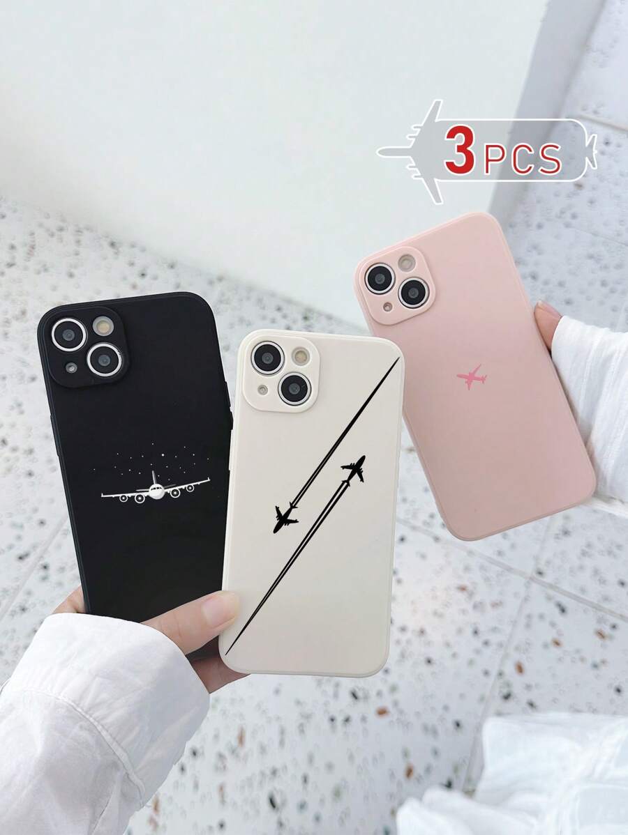 3pcs Plane Take-Off Design Soft Silicone Phone Cases With Full Camera ...
