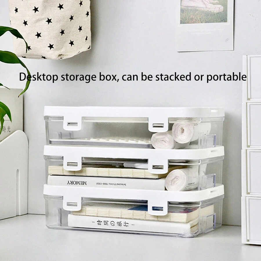One Transparent Stackable Storage Box, Desktop Portable Organizing Box ...