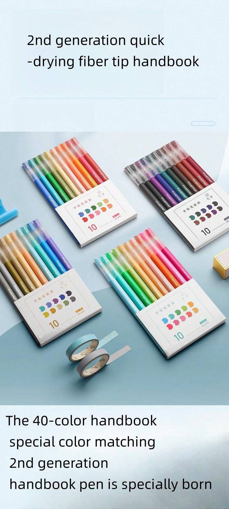 Set Of 10 Colorful Neutral Needle-Tube Pens, Fine Point Fluorescent ...