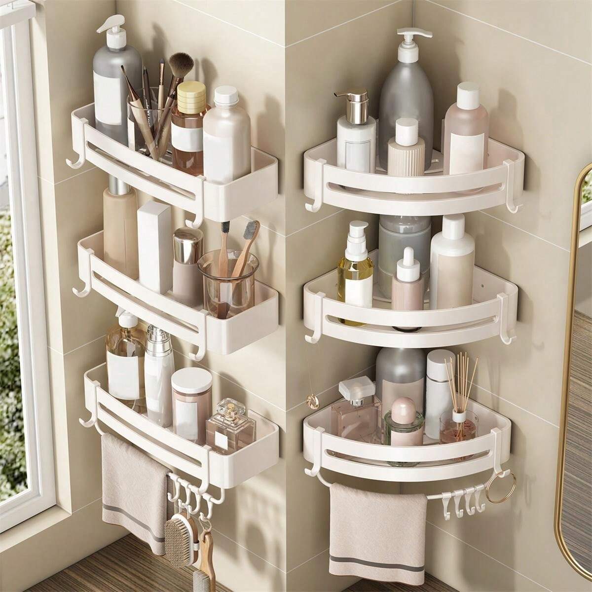 Bathroom Square Storage Rack Without Drilling, Wall-Mounted Corner ...