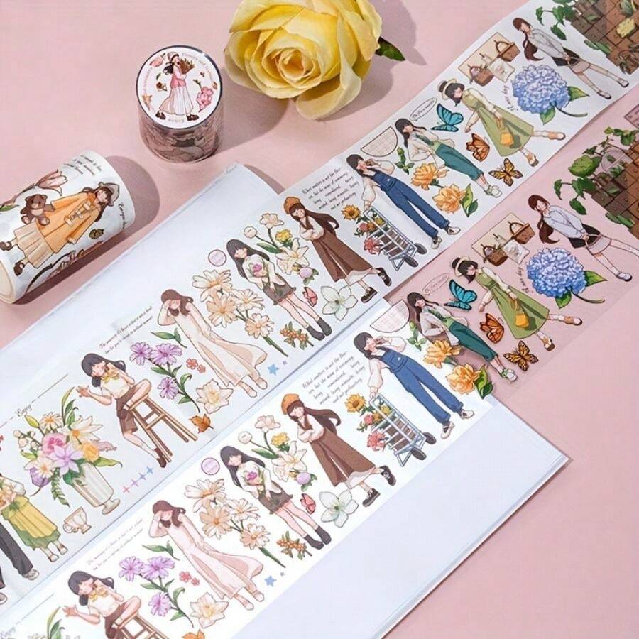 2m/Roll Cute Girls Flowers Washi Tape Transparent Decortaive PET ...
