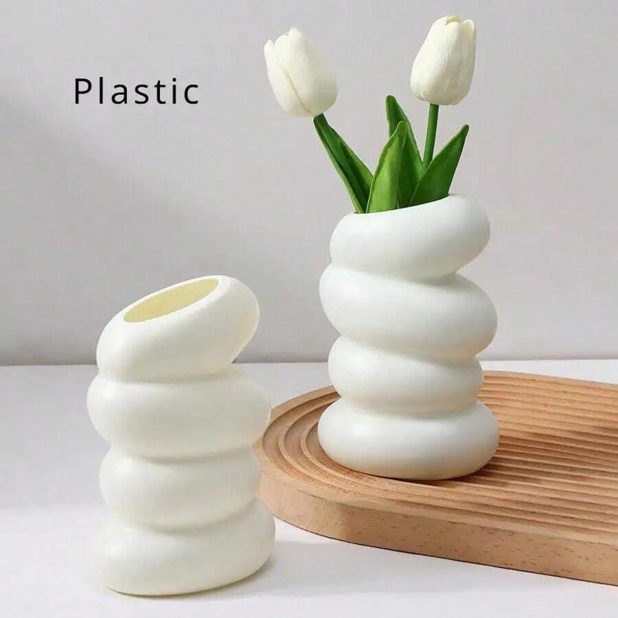 1Pc White Plastic Flower Vase, Spiral Boho Aesthetics Irregular Flower ...