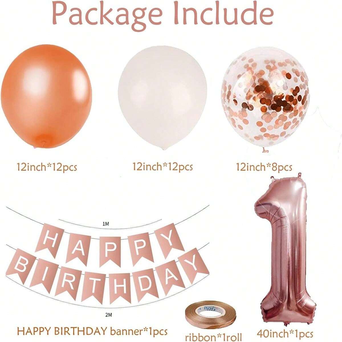 35 peças Balão de Número 1 de 40 polegadas em Ouro Rosa, Decorações de ...