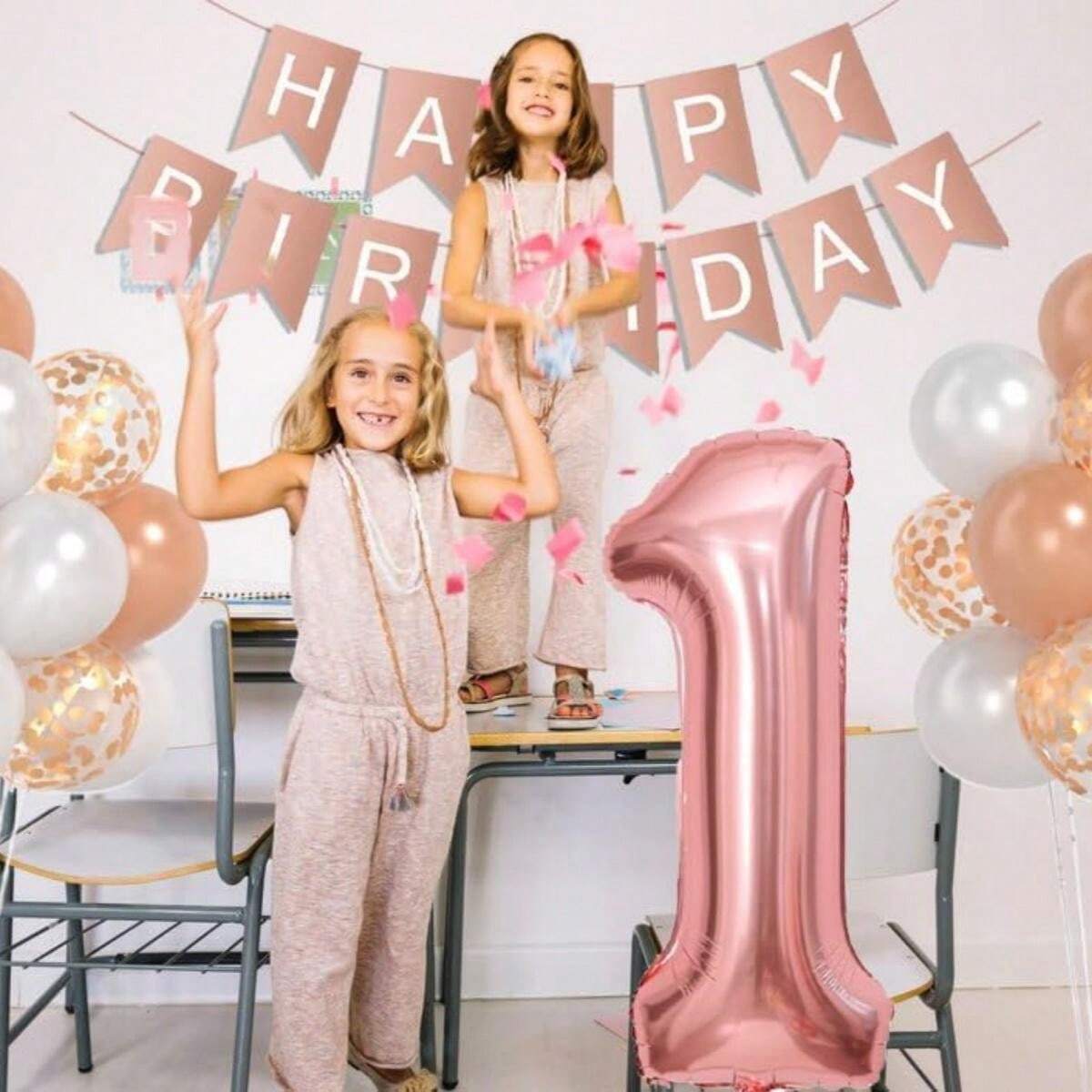 35 peças Balão de Número 1 de 40 polegadas em Ouro Rosa, Decorações de ...