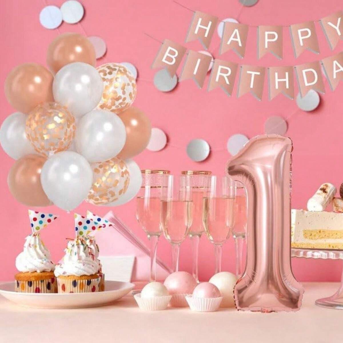 35 peças Balão de Número 1 de 40 polegadas em Ouro Rosa, Decorações de ...