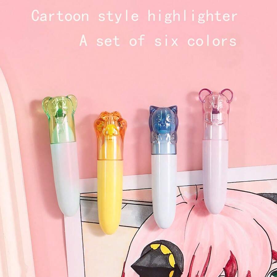 6PCS Cat Claw Fluorescent Pen Set Mini Fluorescent Hand Accounting Pen Set 6-Color Diagonal Head ...