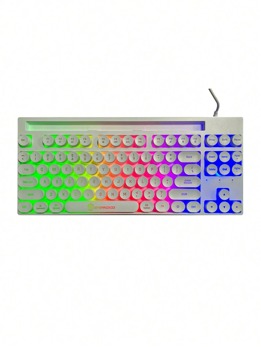 shipadoo One White 87-Key Chocolate Keycap Storage Shelf RGB Backlit ...