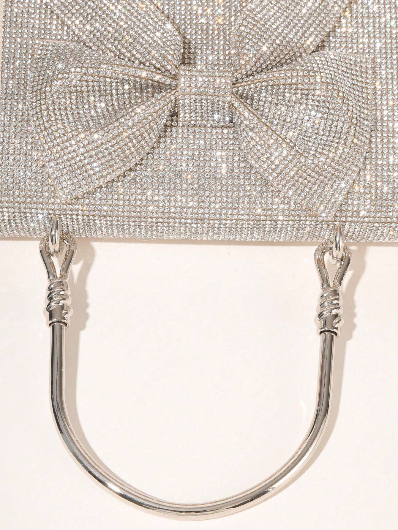 SIIZA Champagne Glamorous Women's Glitter Rhinestone Bow Decor Clutch ...