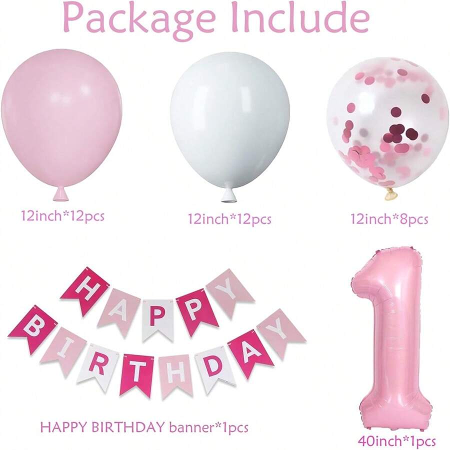 35Pcs Primeiro Aniversário Decorações Para Menina, Balões Rosa Primeiro ...