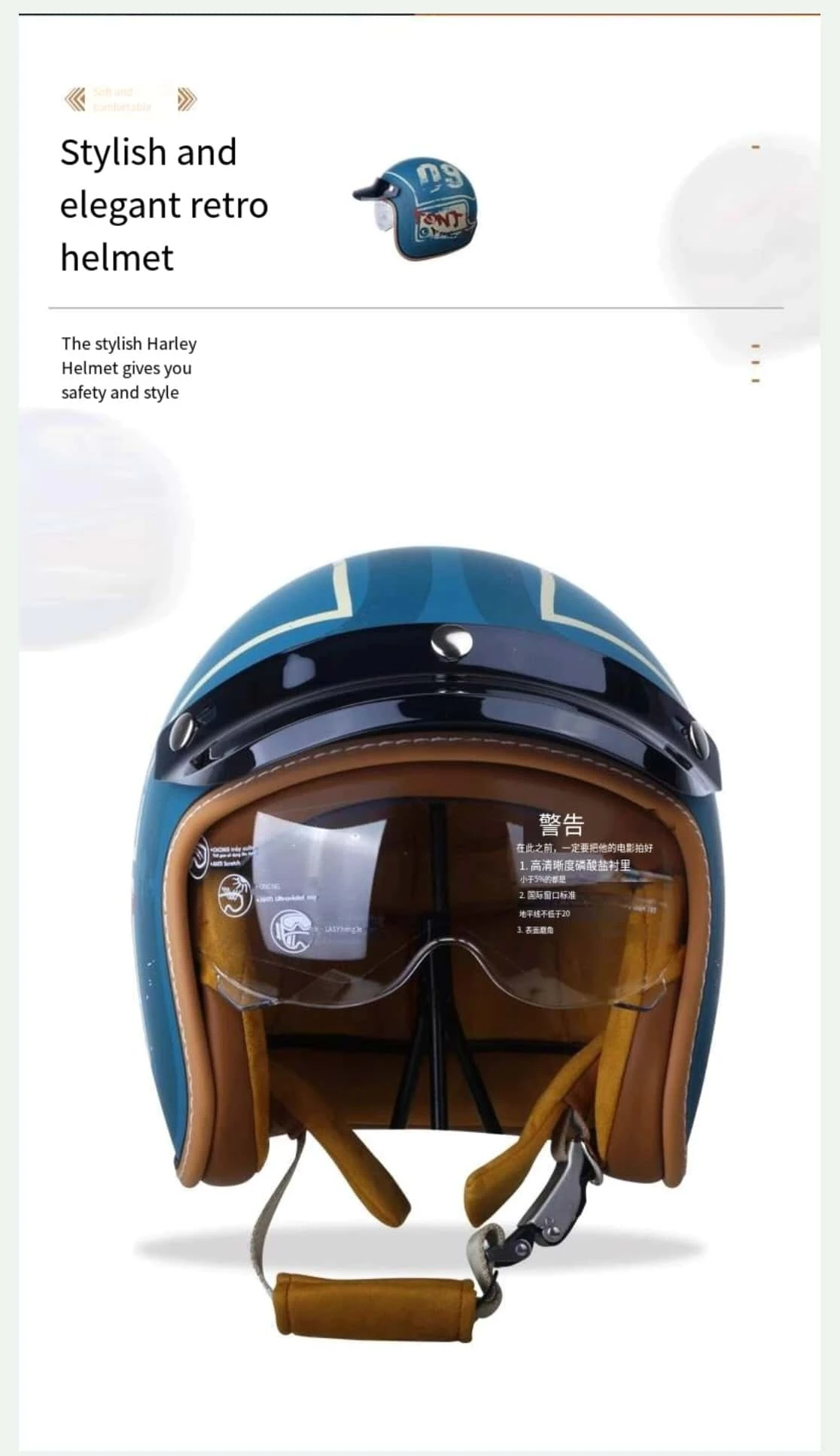Retro Motorcycle Helmet Three Quarter Helmet Motorbike Helmet Unisex ...