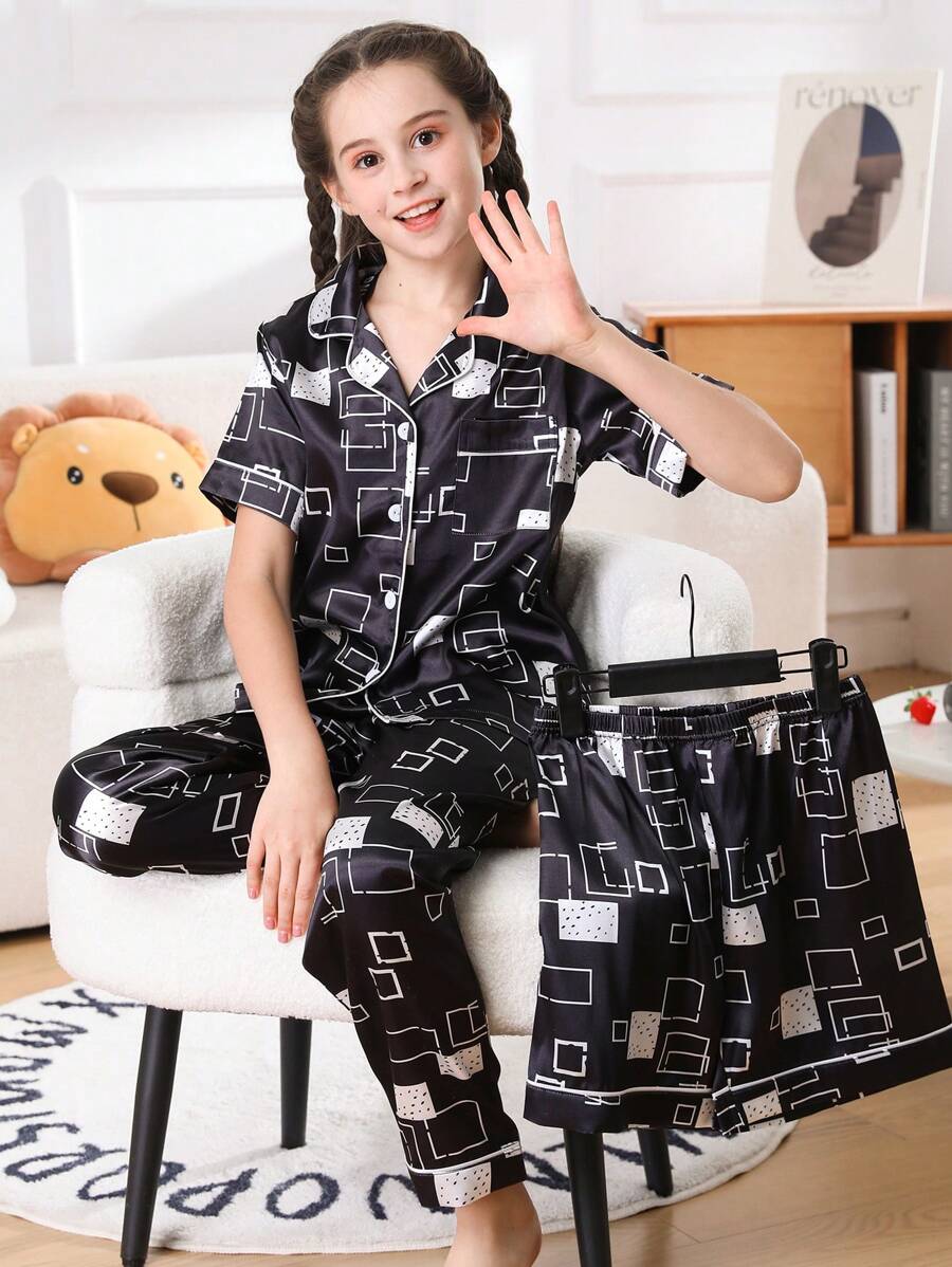 3PCS/Set Tween Girls' Ice Silk Sleepwear, Children Summer Thin Short ...