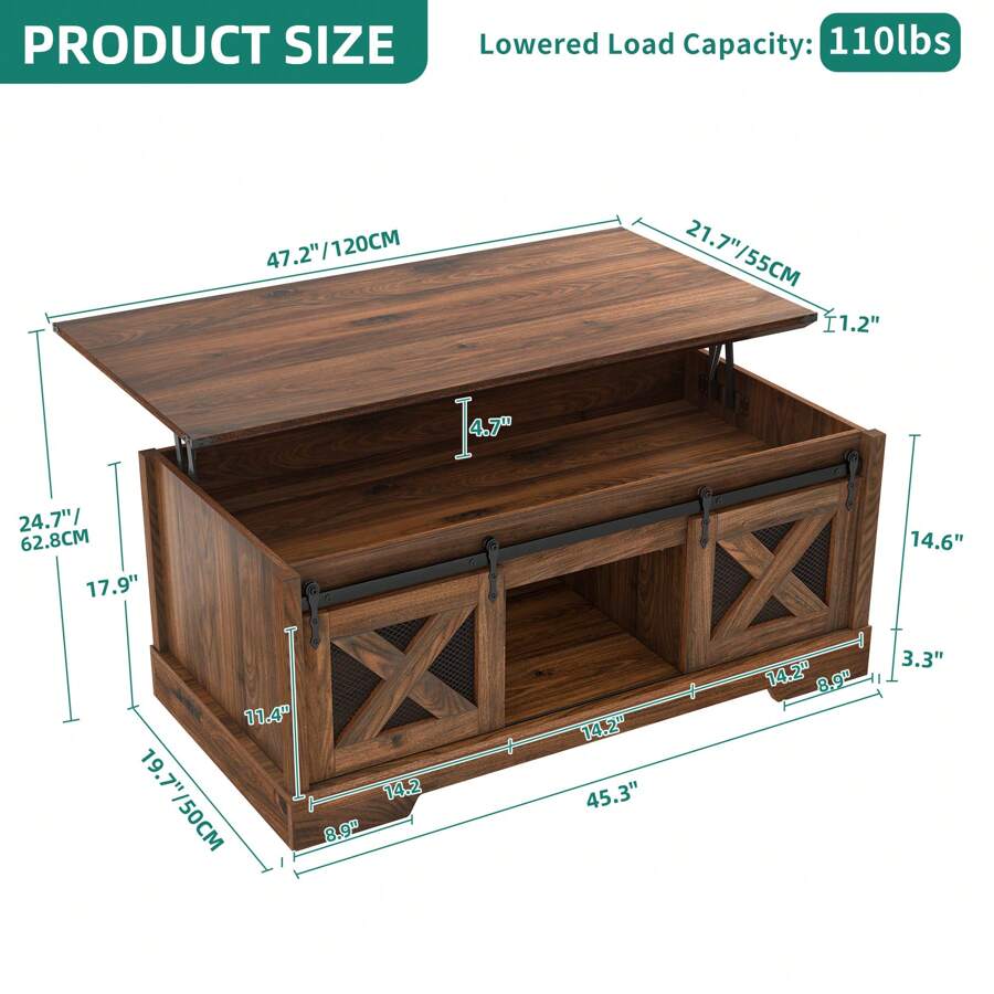 YITAHOME Farmhouse Lift Top Coffee Table With Storage & Sliding Door ...