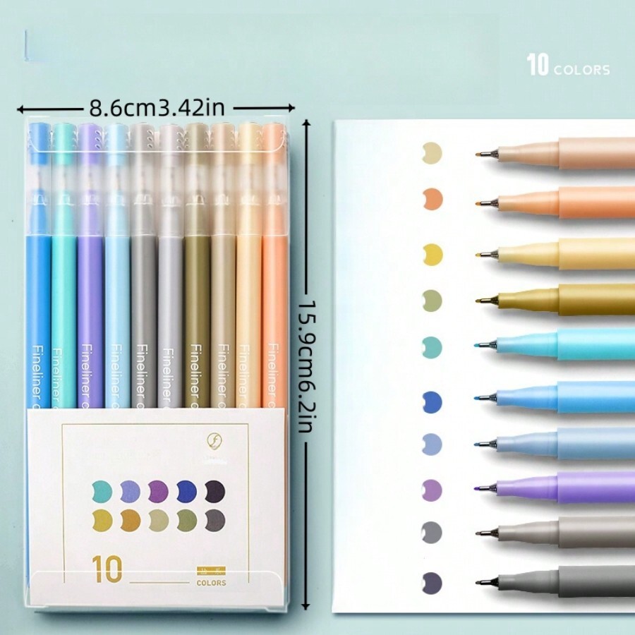 Set Of 10 Colorful Neutral Needle-Tube Pens, Fine Point Fluorescent ...