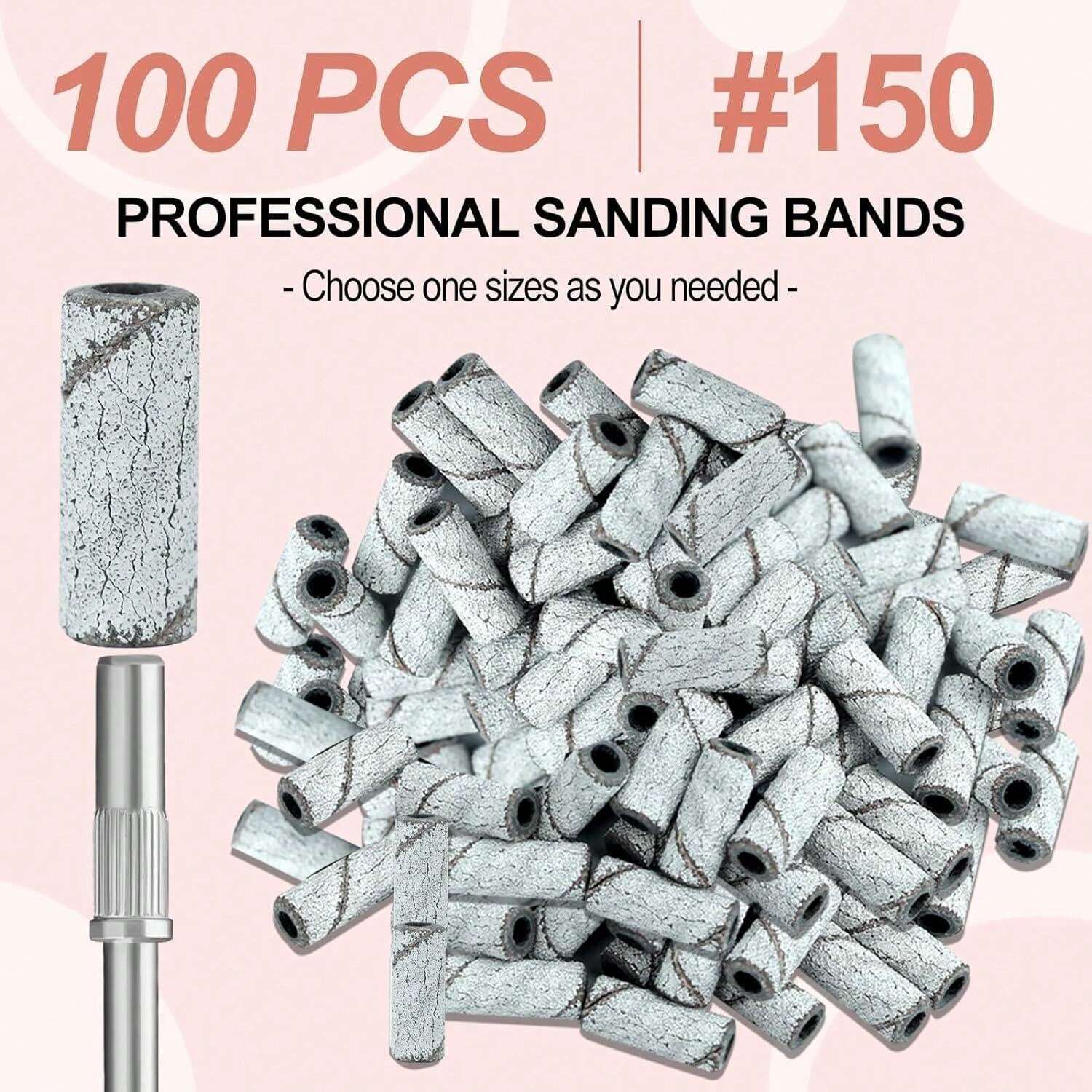 100pcs Pink Small Sanding Bands With 3.1mm Mandrel Nail Drill Bits ...
