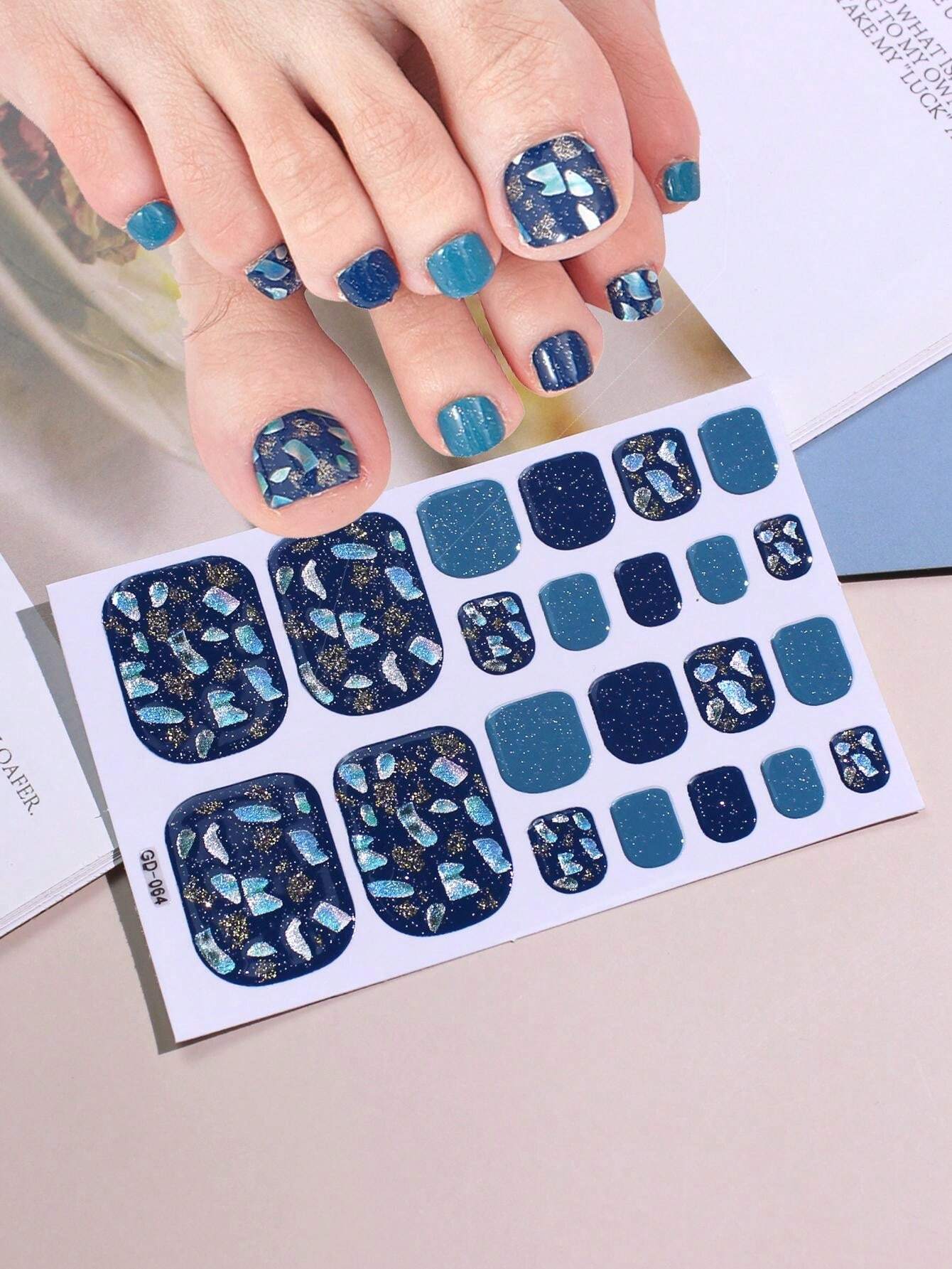 1 Sheet With 22 Small Blue Laser Glitter Toenail Stickers, Including ...