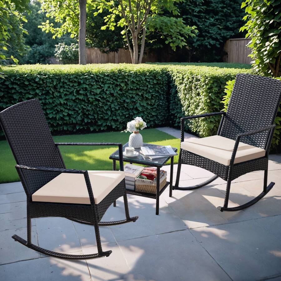 Rankok 3 Pieces Patio Rocking Chair Outdoor Conversation Sets Rocking ...
