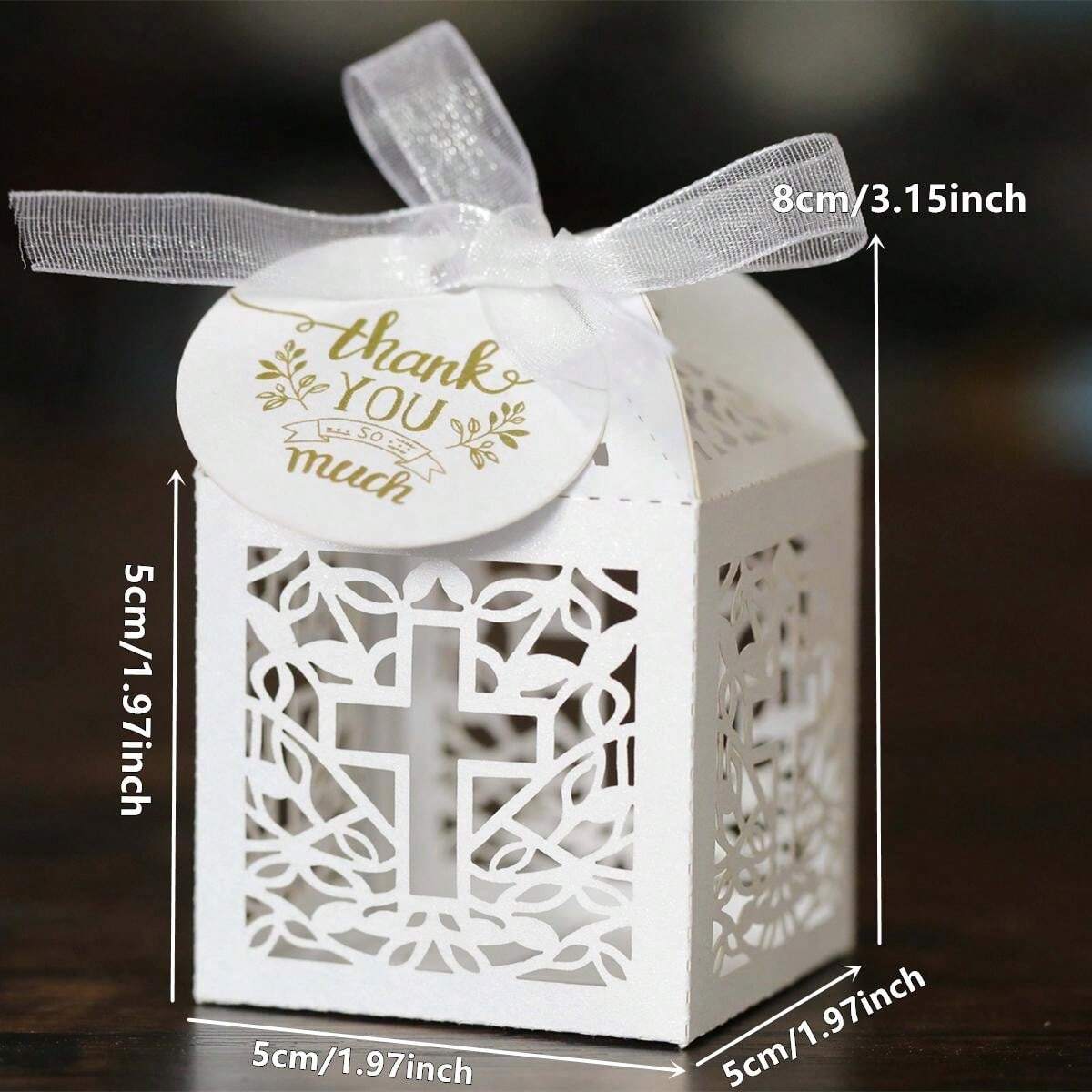 25pcs/Pkg Pearlized Paper Wedding Favor Boxes, White Laser Cut Hollow ...