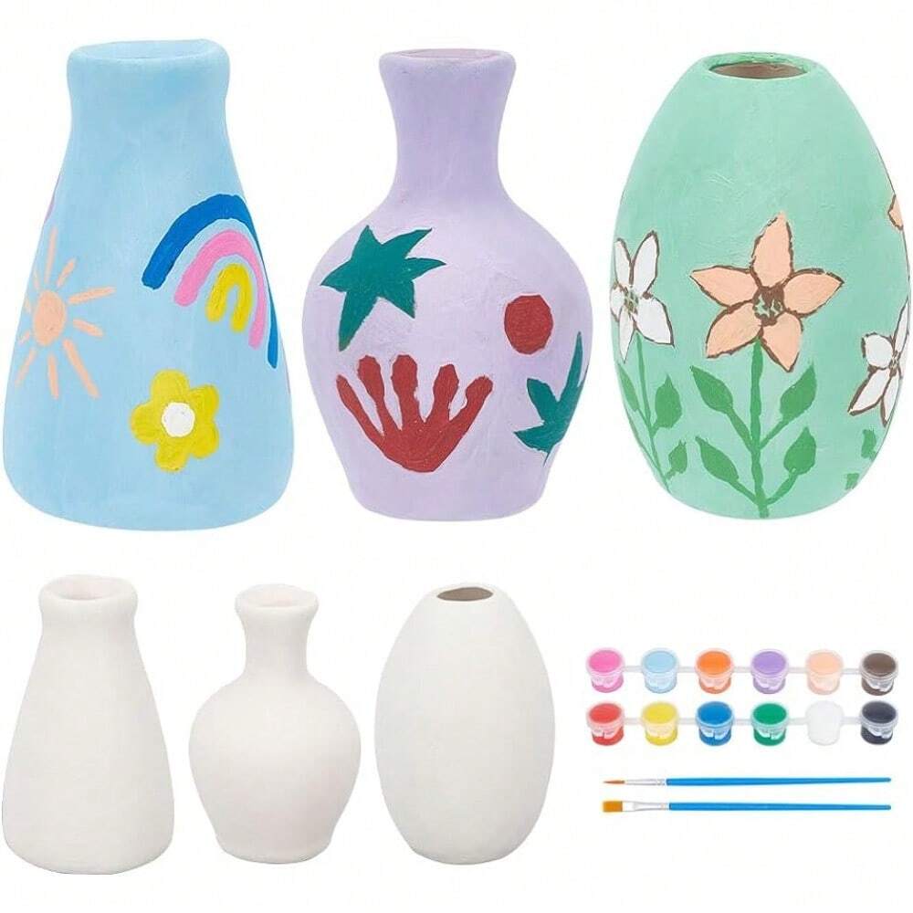 3 Sets Vase Pottery Painting Kit Paint Your Own Ceramic Vase Set Ready ...