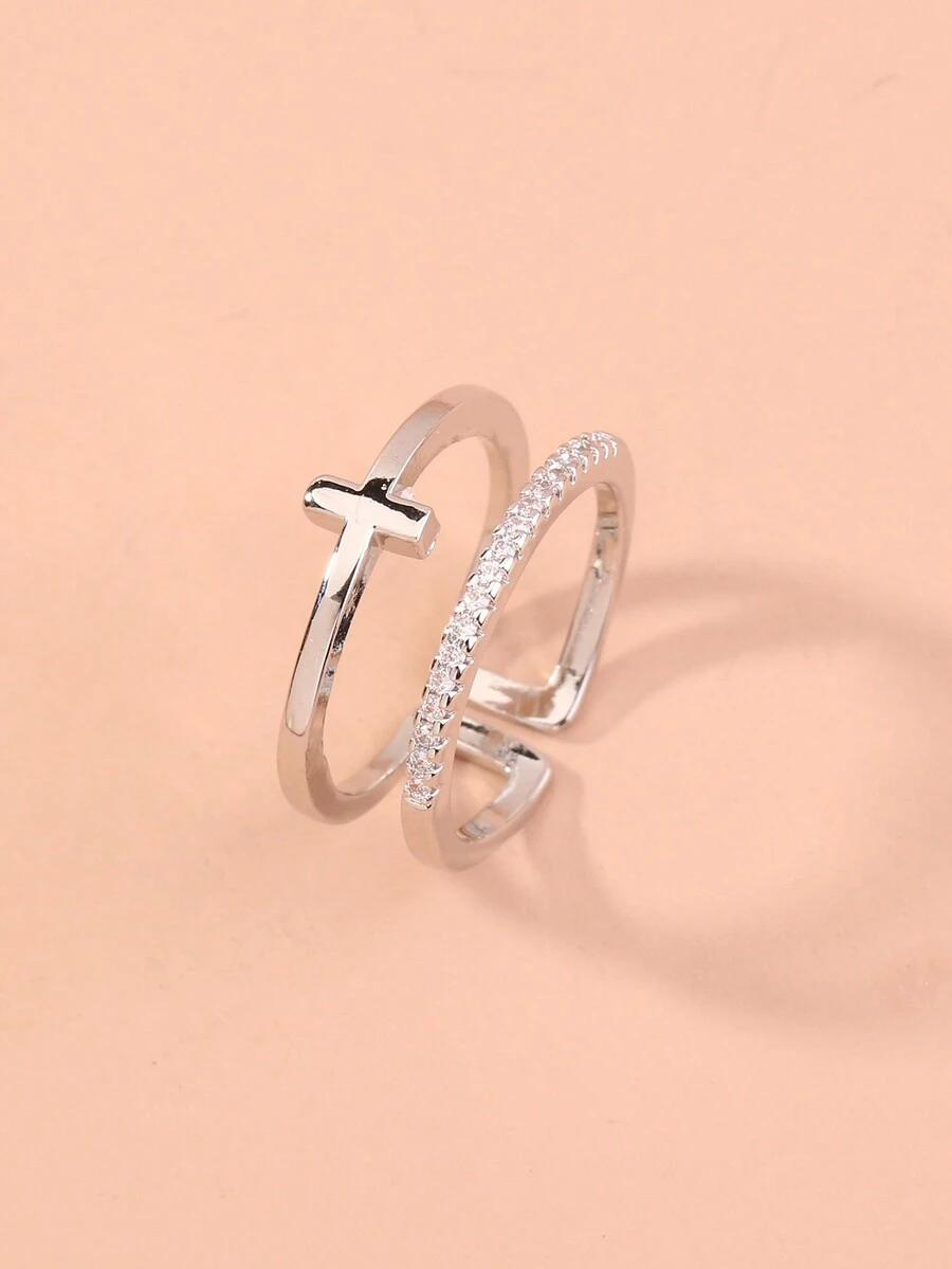 One Double-Layer Cross Overlap Simple Design Adjustable Open Ring For Men | SHEIN USA