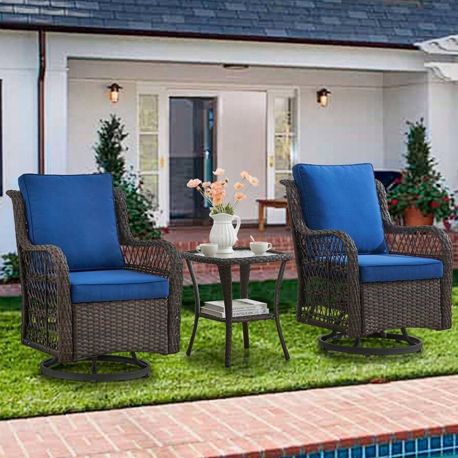 3-Piece Outdoor Wicker Swivel Rocker Patio Set: Set Of 2 Swivel Rocking ...