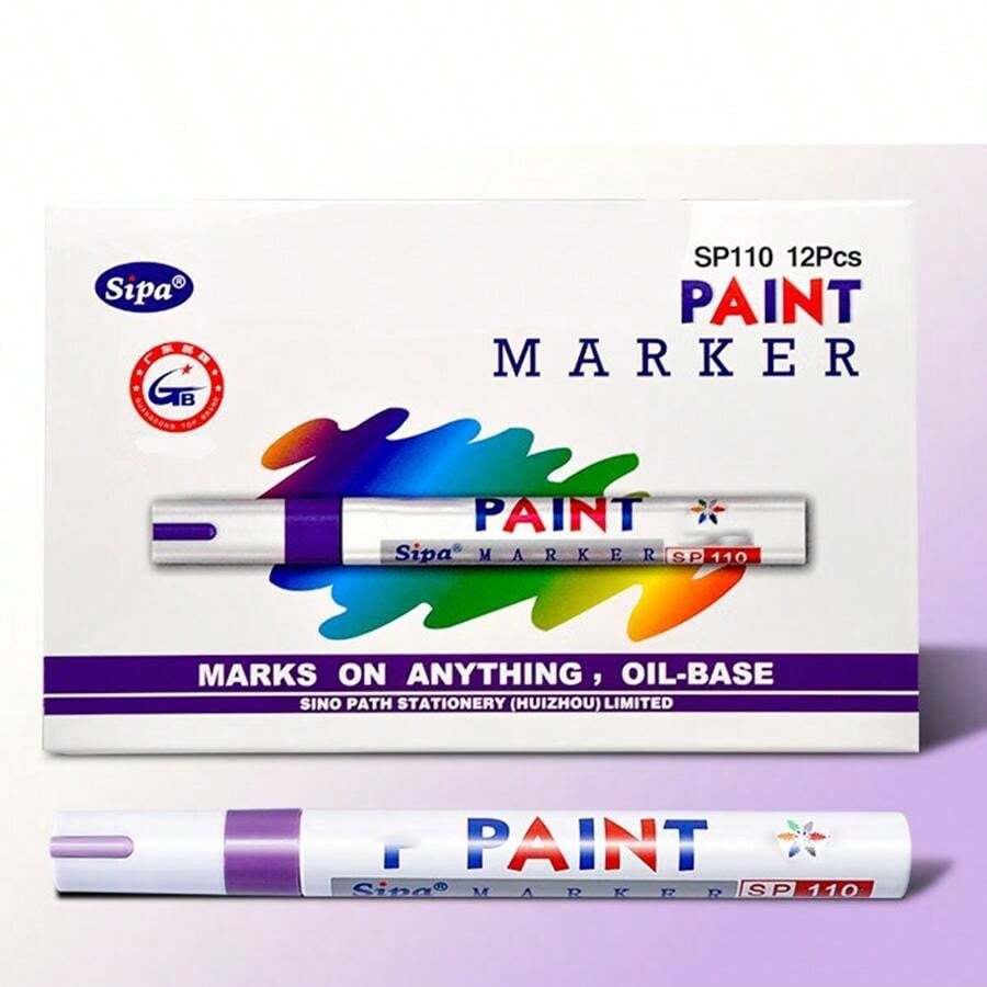 12pcs Purple Oil-Based Paint Pen Set Multi-Purpose DIY Coloring Repair ...
