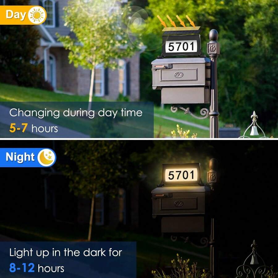 Solar Address Sign, 3 Colors-In-1 Waterproof Mailbox Number Plaque For ...
