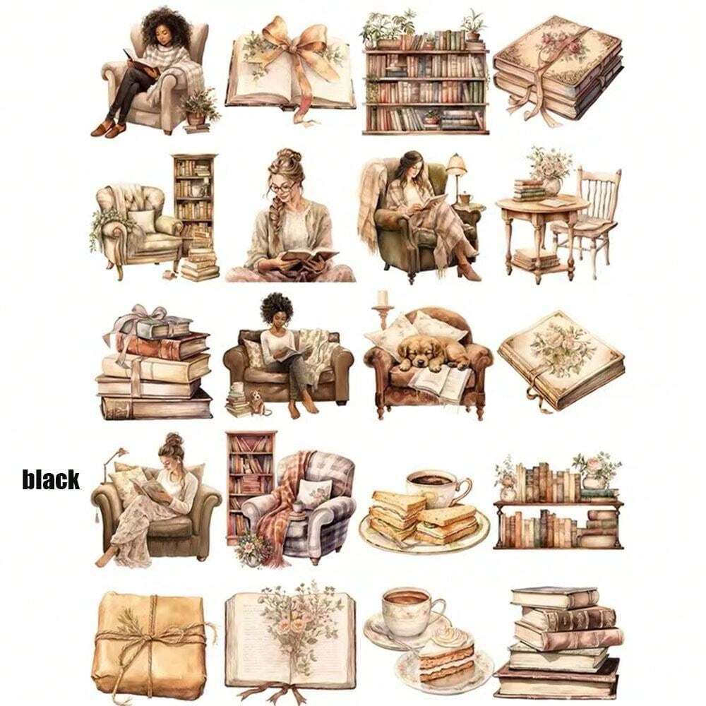 Vintage Reading Girl Sticker For Diary, Album, Photo, Notebook, And ...