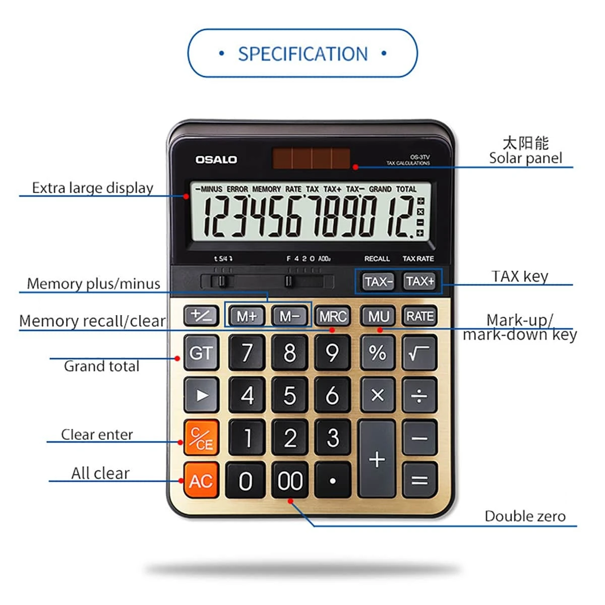 OSALO Gold Black Desktop Financial Calculator With Large Key Buttons ...