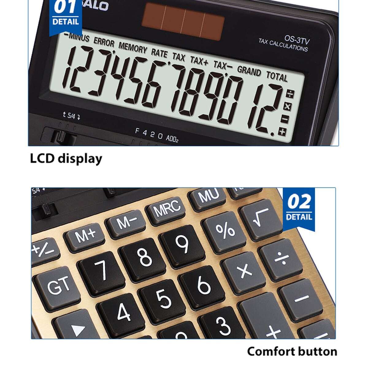OSALO Gold Black Desktop Financial Calculator With Large Key Buttons ...