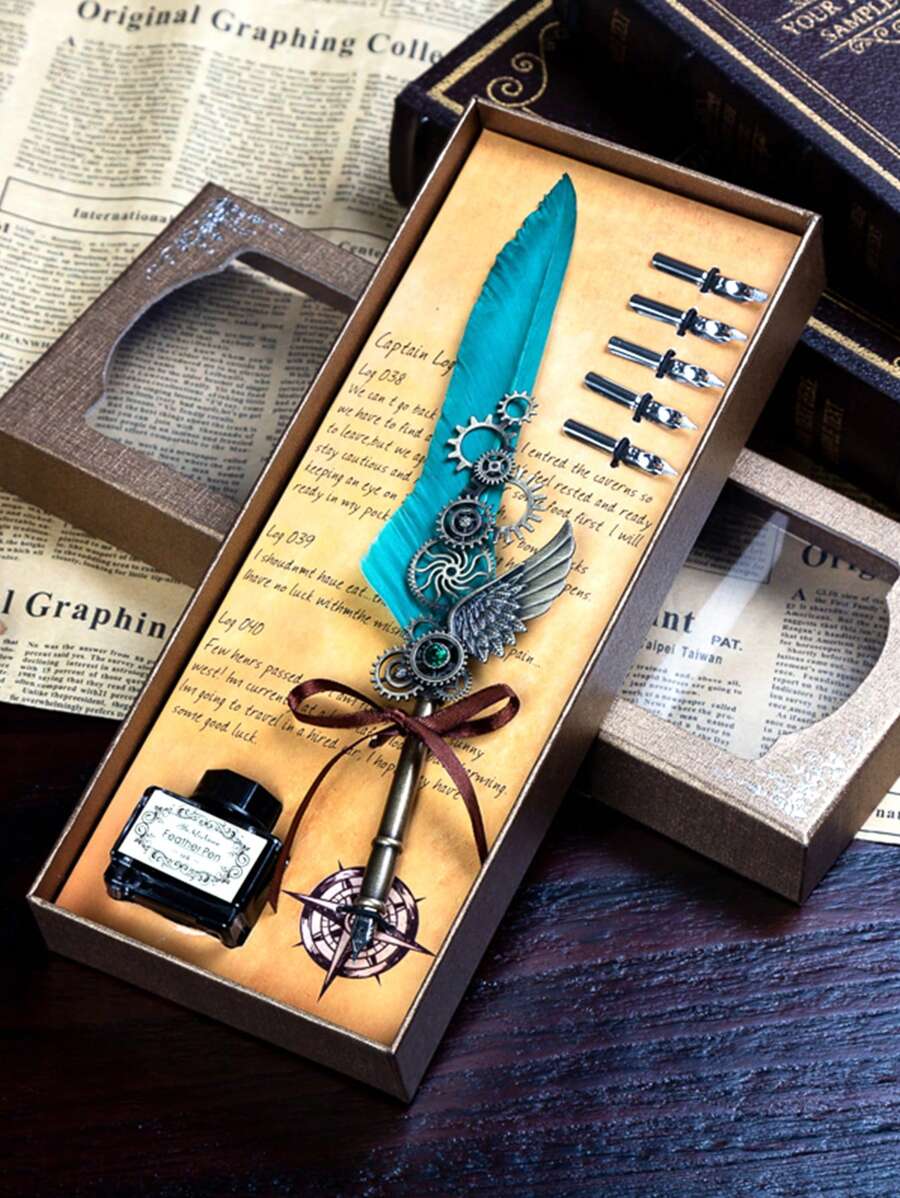 Customizable Blue Peacock Mechanical Steampunk Style Wing Fountain Pen ...