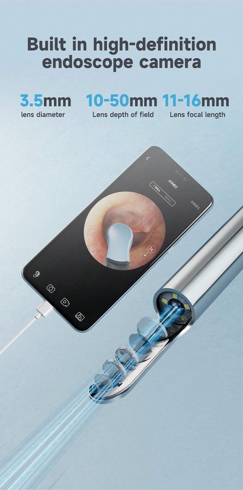 Earwax Removal Tool, Rigid Otoscope With Camera, Video Ear Scope ...