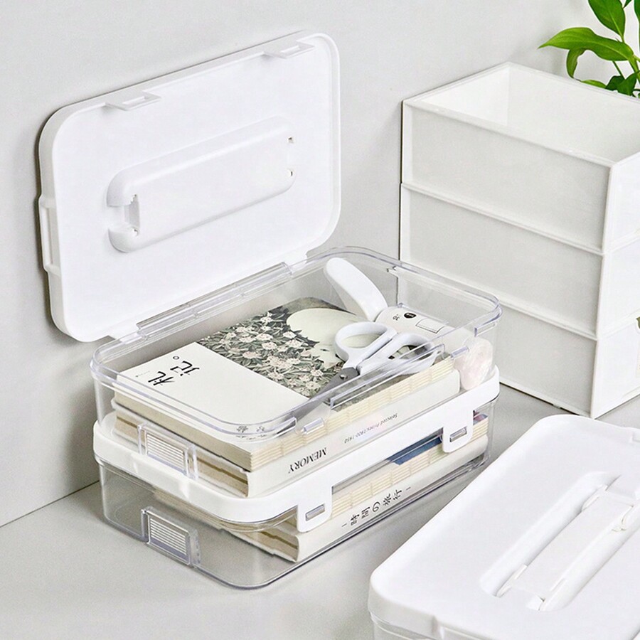 One Transparent Stackable Storage Box, Desktop Portable Organizing Box ...