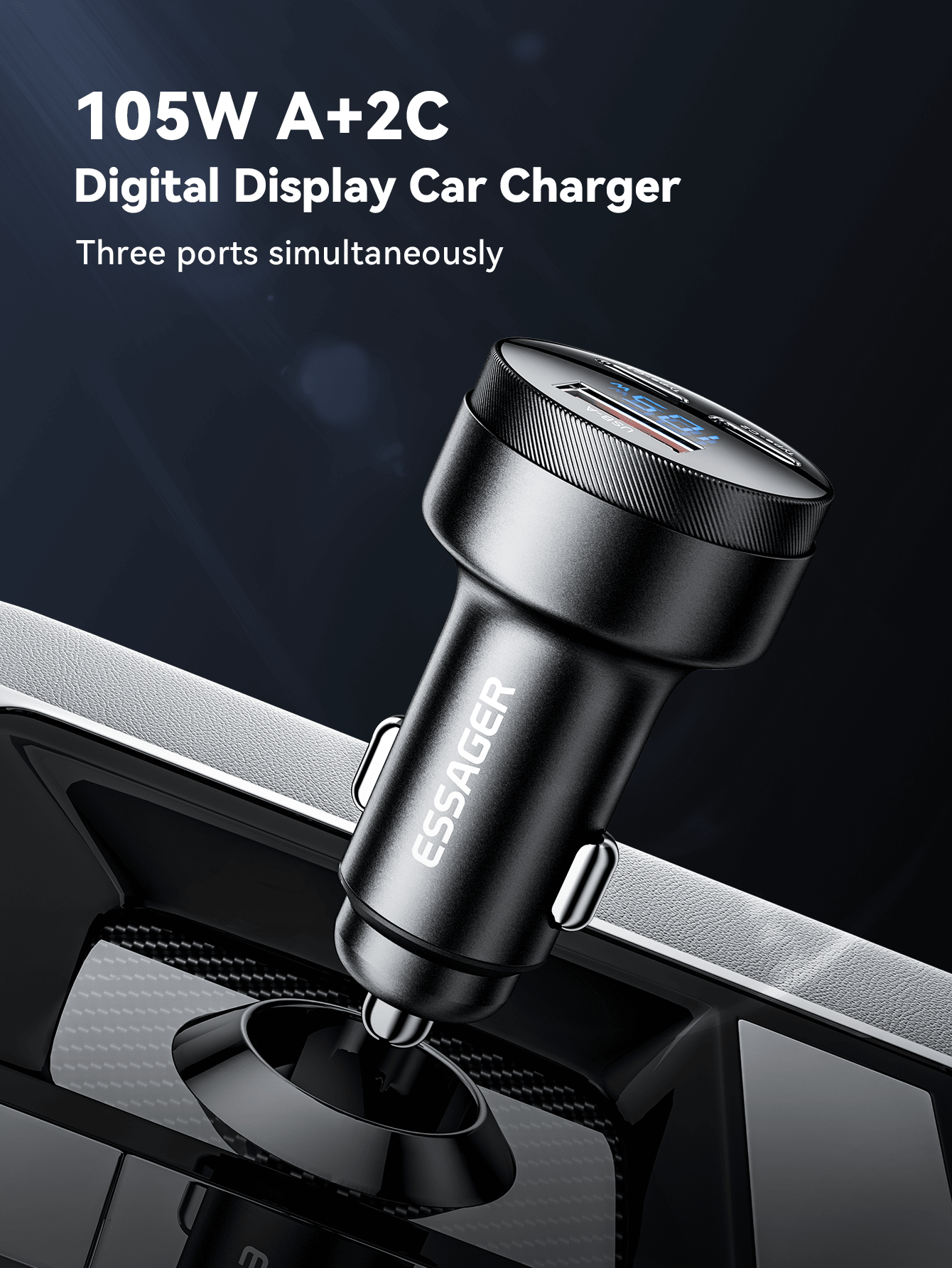 ESSAGER Essager 105W Digital Display Fast Car Charger Compatible With ...