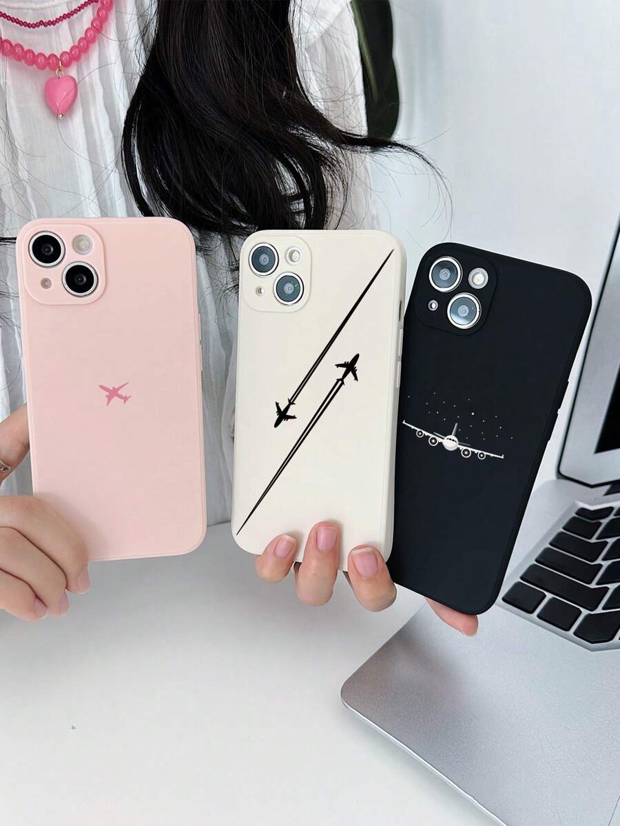 3pcs Plane Take-Off Design Soft Silicone Phone Cases With Full Camera ...