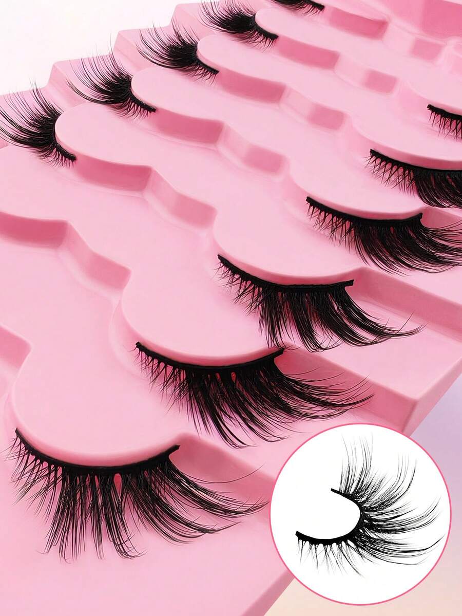 7 Pairs Half Lashes False 15mm Cat Eye Look Tail Elongated Lashes 3/4 ...
