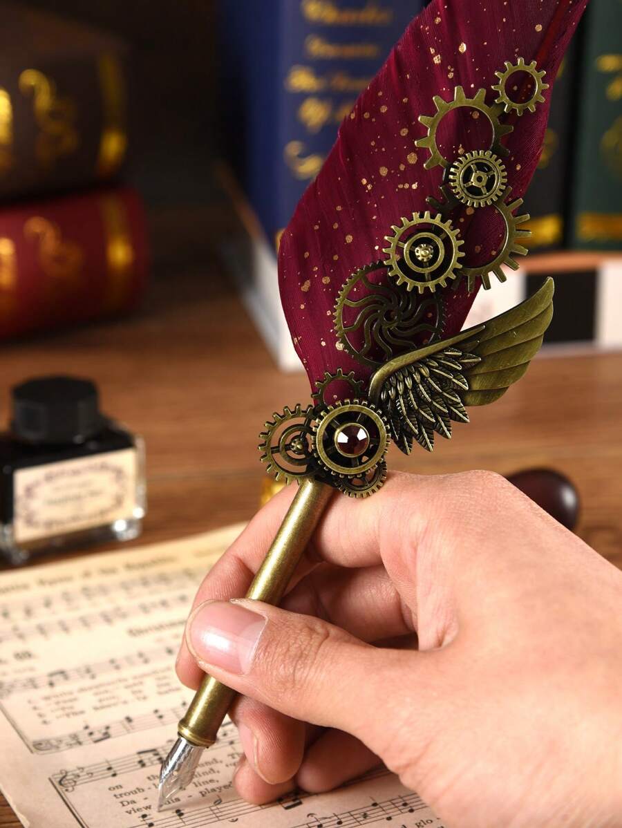 Blue Peacock Mechanical Steampunk Style Wing Fountain Pen, Dip Pen, Ink ...
