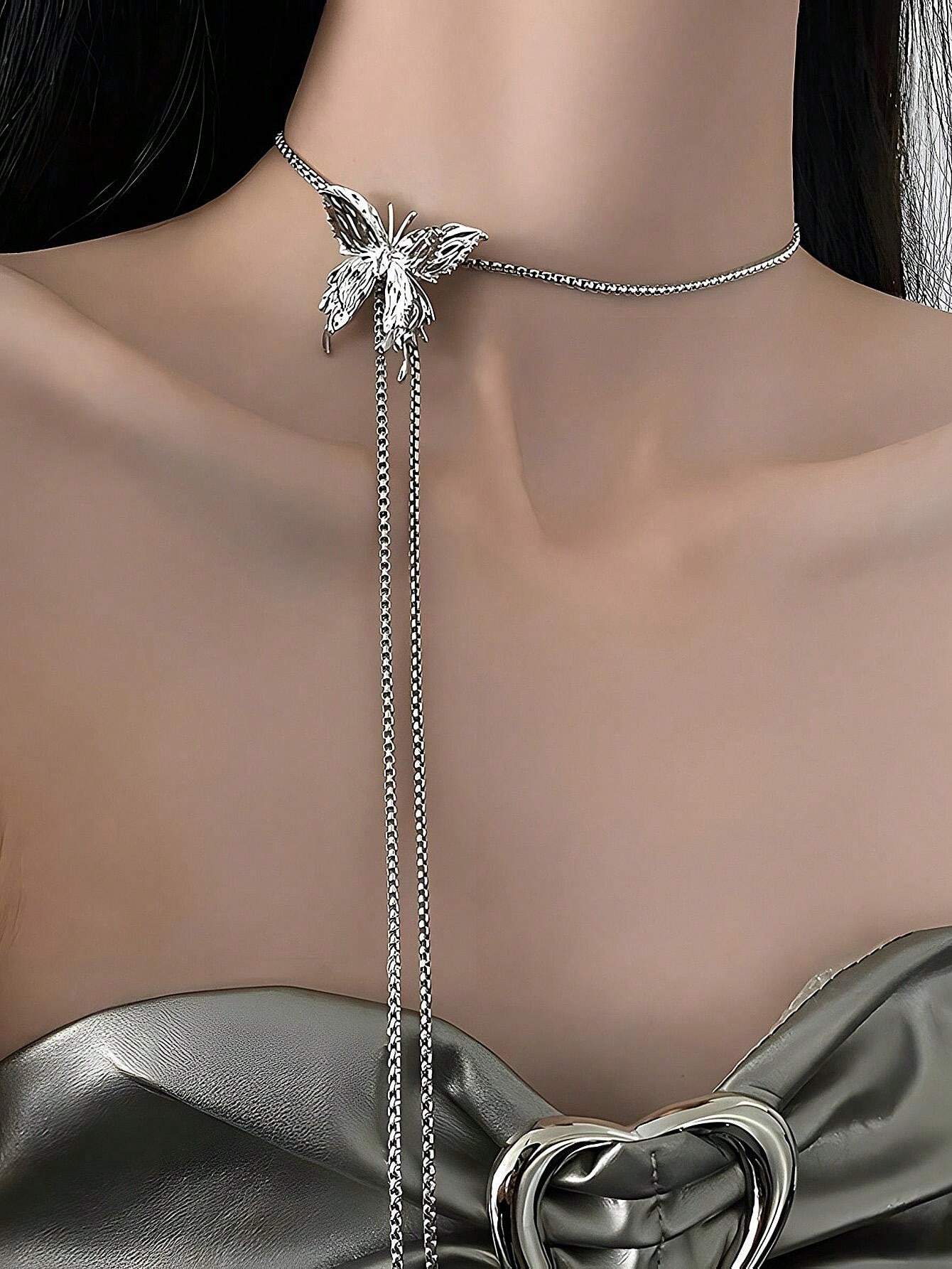 1pc Silver Butterfly Chain Belt With Fringes And Shiny Rhinestones, Can ...