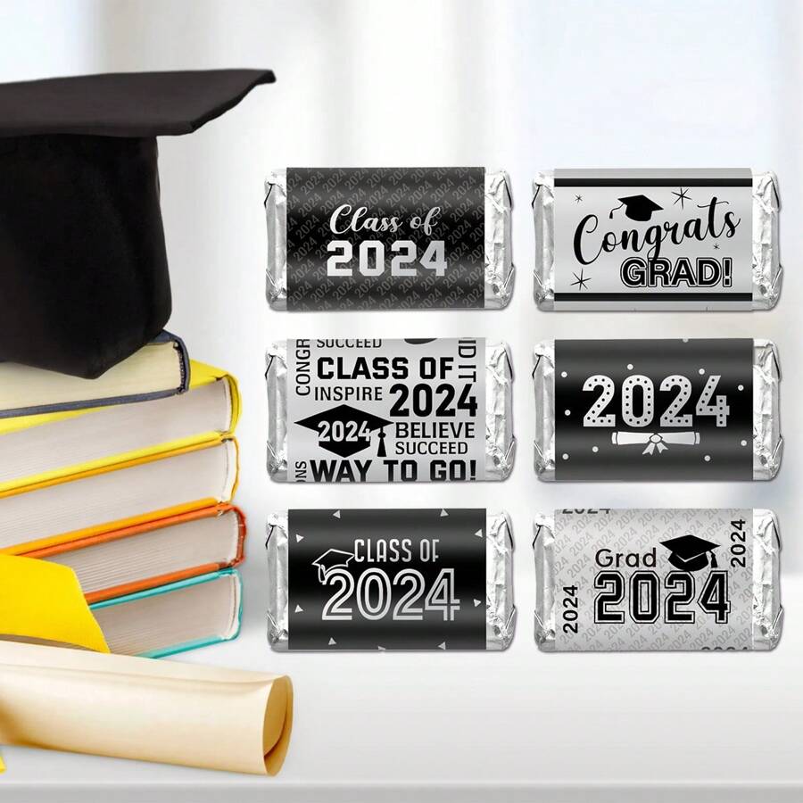30pcs ,5sheets ,Class Of 2024 Mini Candy Bar Labels, Graduation Mini ...