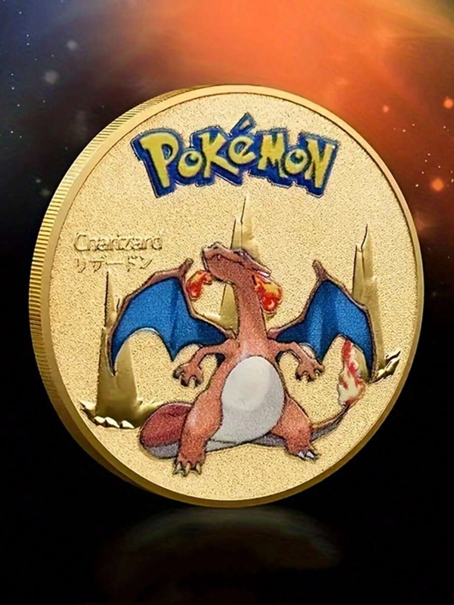 Gold Alloy Commemorative Coins - .Charizard, Mewtwo - Round Metal Anime ...