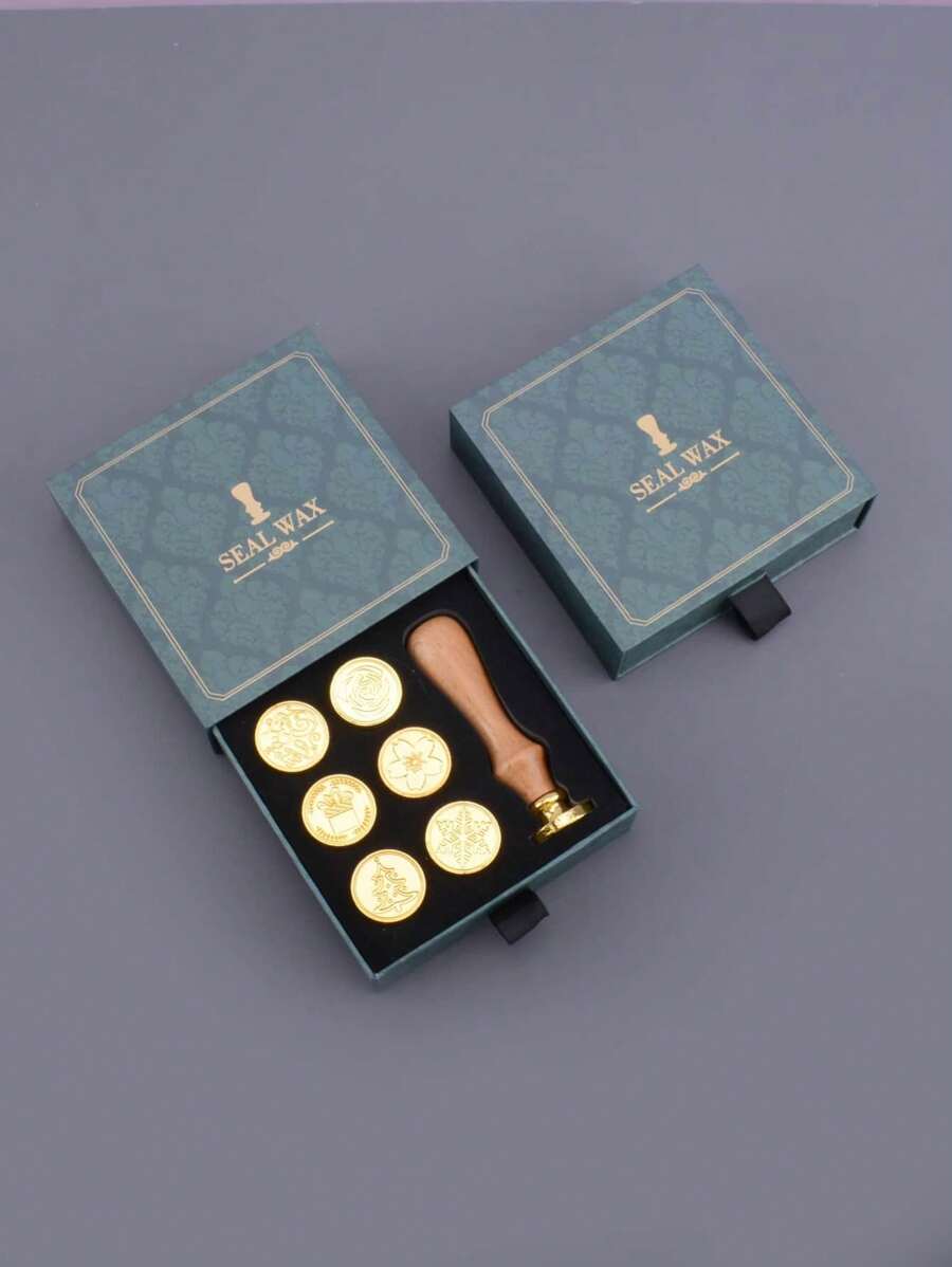 7pcs Green Gift Box-Pack Sealing Wax Stamp Set, Christmas Wax Seal ...