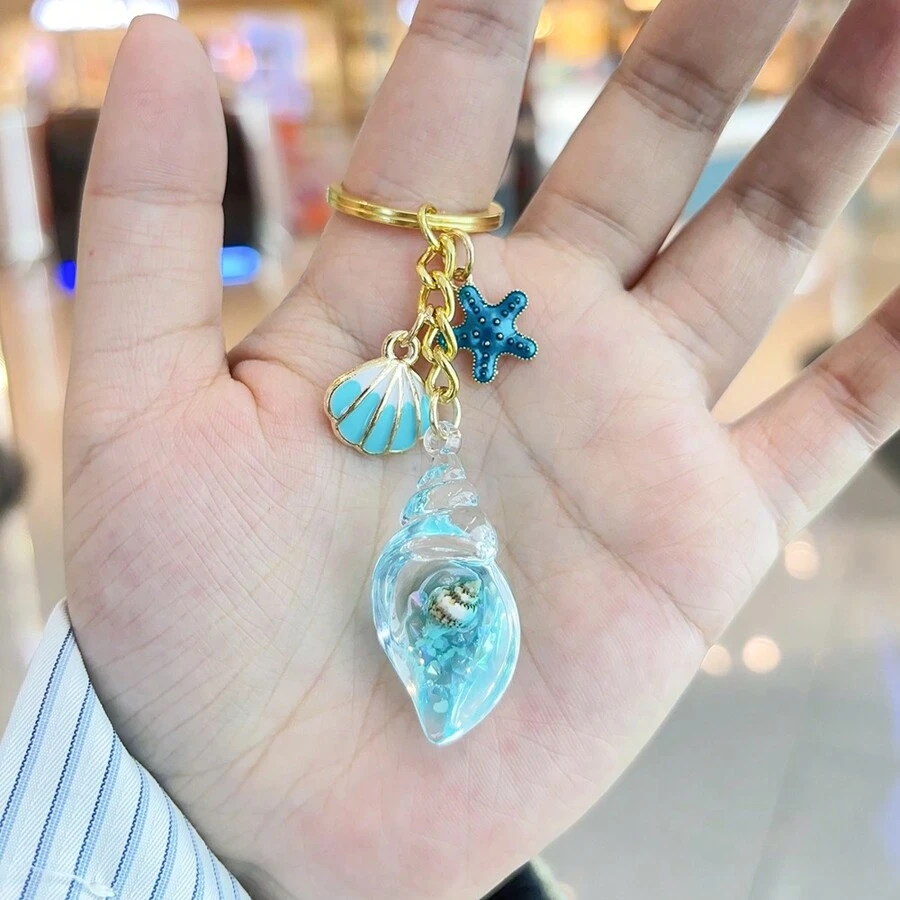Glow In The Dark Seashell Keychain With Ocean Oil Filled Starfish And ...