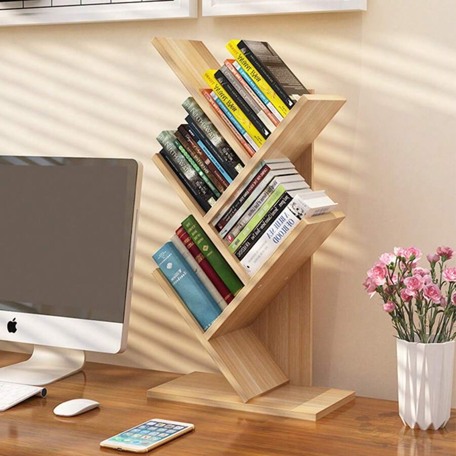 Live And Home Rustic Standing Tree Bookshelf Wood Display Rack | SHEIN UK