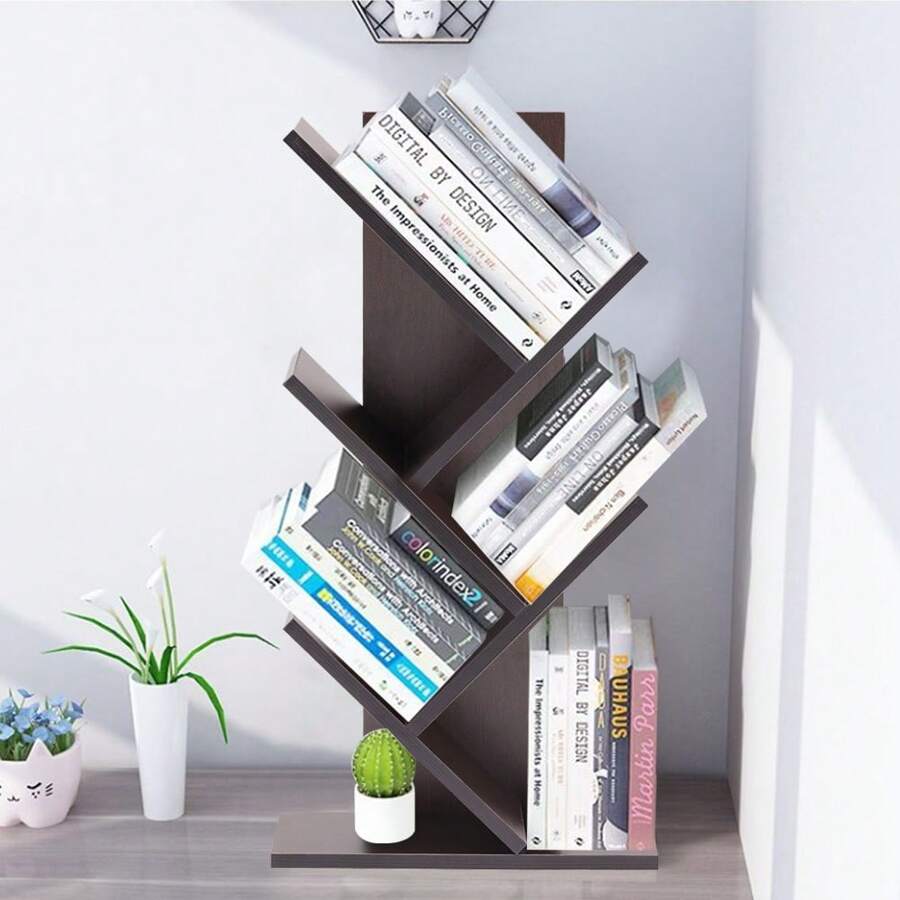 Live And Home Rustic Standing Tree Bookshelf Wood Display Rack | SHEIN UK